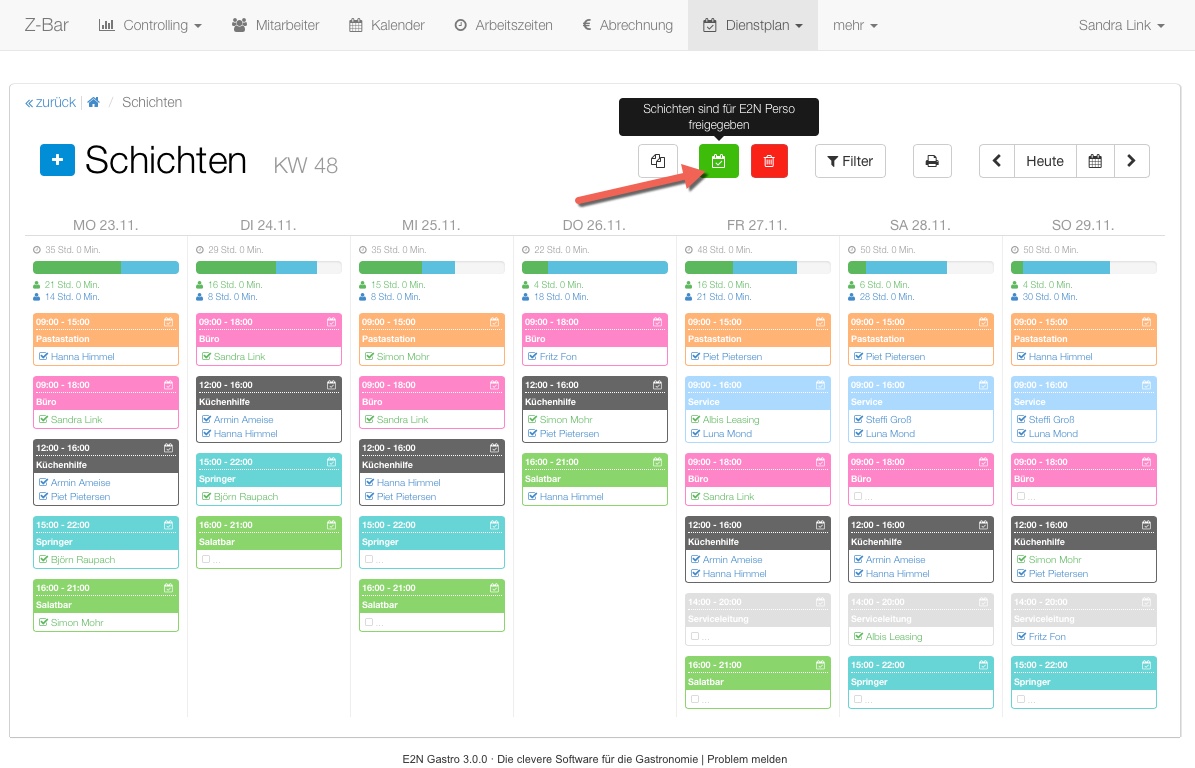 Schichtplan – allgemeine Funktionen